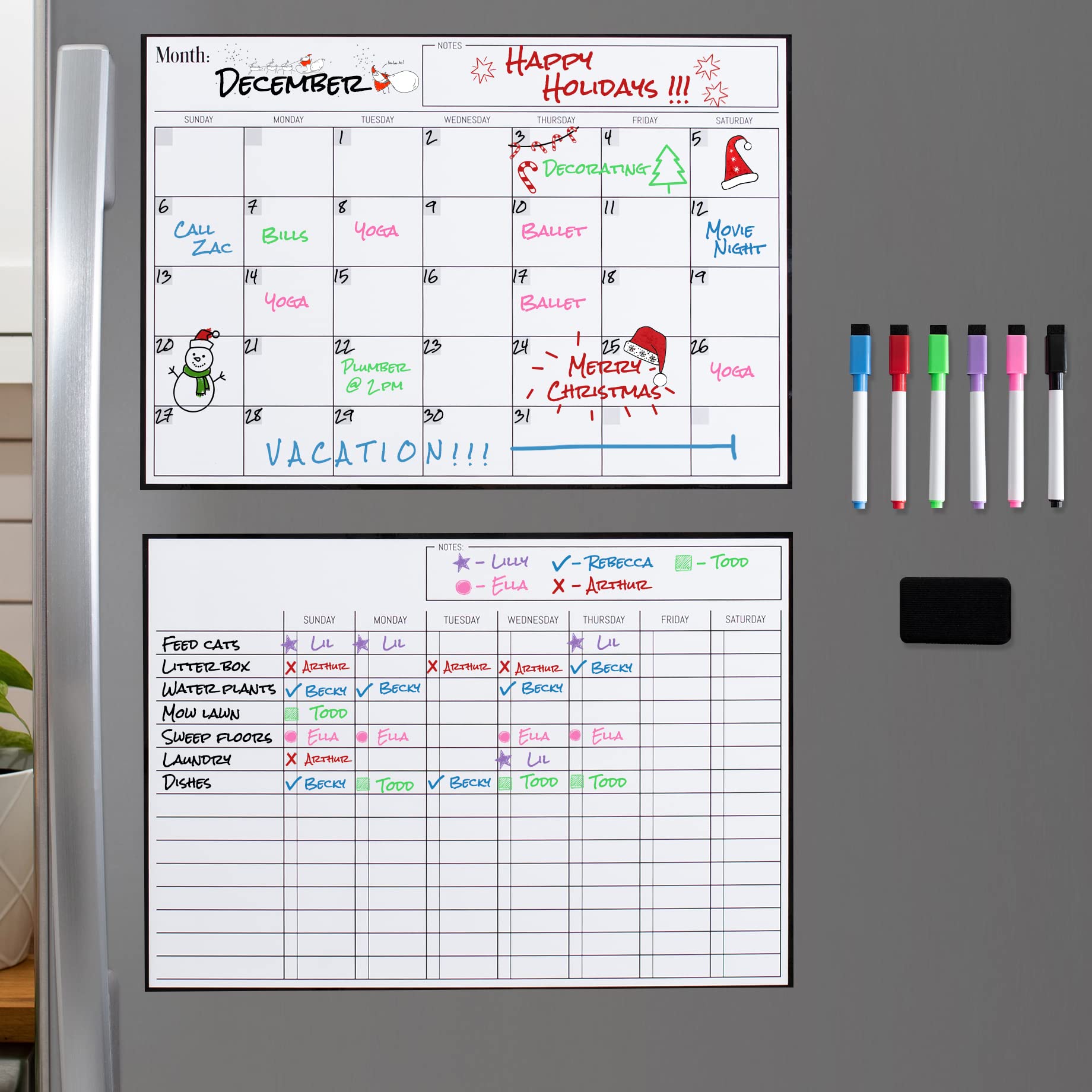 Magnetic Dry Erase Calendar & Chores Chart For Kids Bundle For Fridge ...