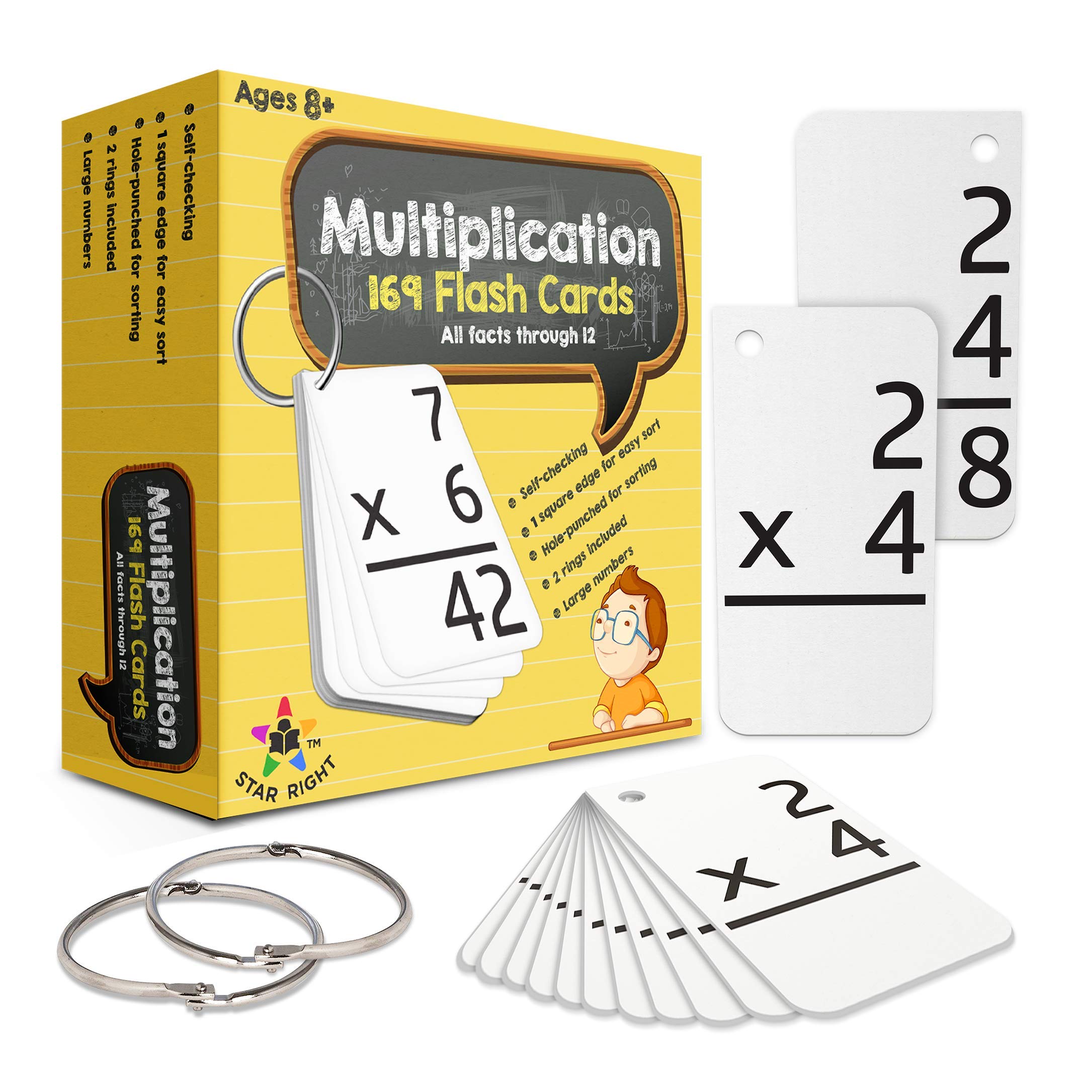 Math Flash Cards - Multiplication Flash Cards - 169 Hole Punched Math ...