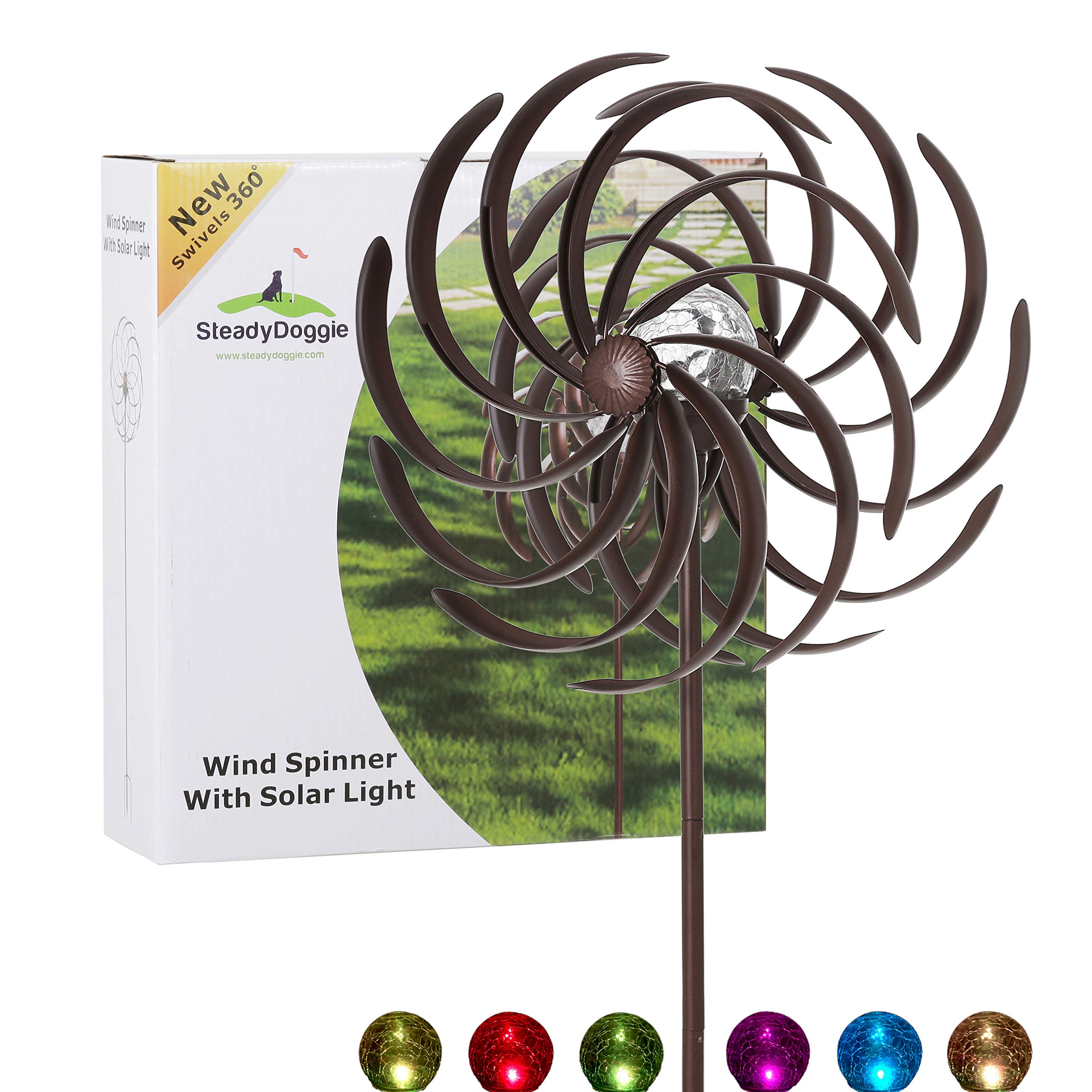 Solar Wind Spinner Willow Leaves-Improved 360 Degrees Swivel Multi ...